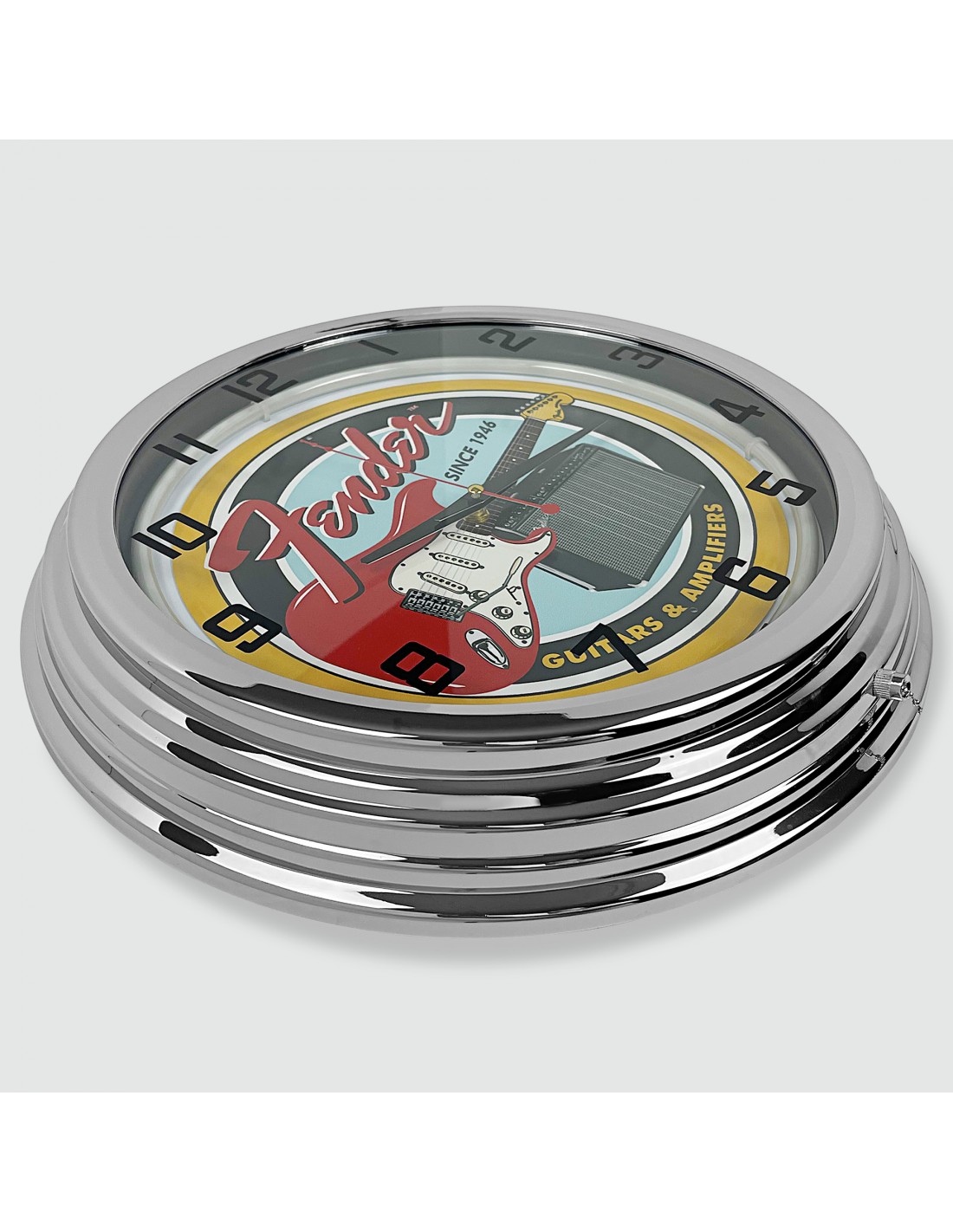 18" Fender Guitars & Amplifiers Metal Sign Designed White Neon Clock