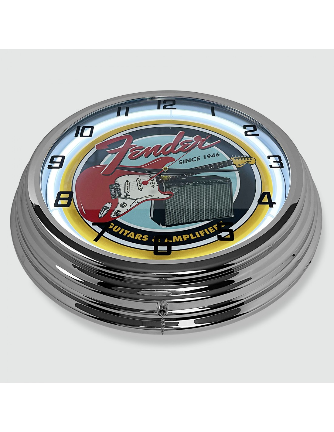 18" Fender Guitars & Amplifiers Metal Sign Designed White Neon Clock