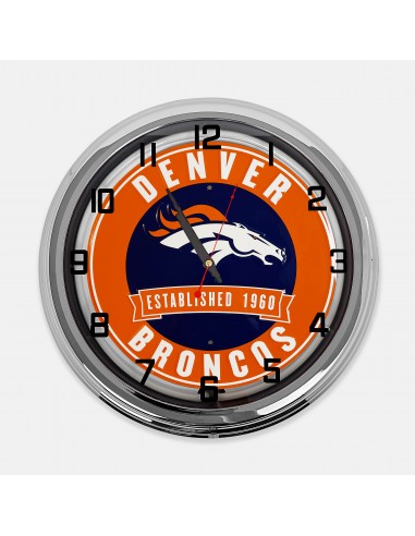 18" Denver Broncos Logo Metal Sign Designed White Neon Clock